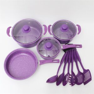 13 piece non stick pots and pans set with lids, kitchen kitchenware cooking pots & pans kits, complete cookware set for kitchen,dishwasher/oven safe, non toxic,purple