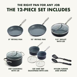 GreenPan Swift Healthy Ceramic Nonstick, 12 Piece Cookware Pots and Pans Set, Stainless Steel Handles, PFAS-Free, Dishwasher Safe, Oven Safe, Black