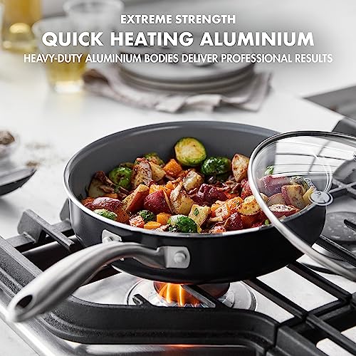 GreenPan Swift Healthy Ceramic Nonstick, 12 Piece Cookware Pots and Pans Set, Stainless Steel Handles, PFAS-Free, Dishwasher Safe, Oven Safe, Black