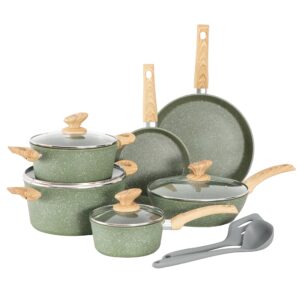 maison arts kitchen cookware sets nonstick, 12 piece pots and pans set granite cooking set for induction & dishwasher safe, oven, stovetop, green