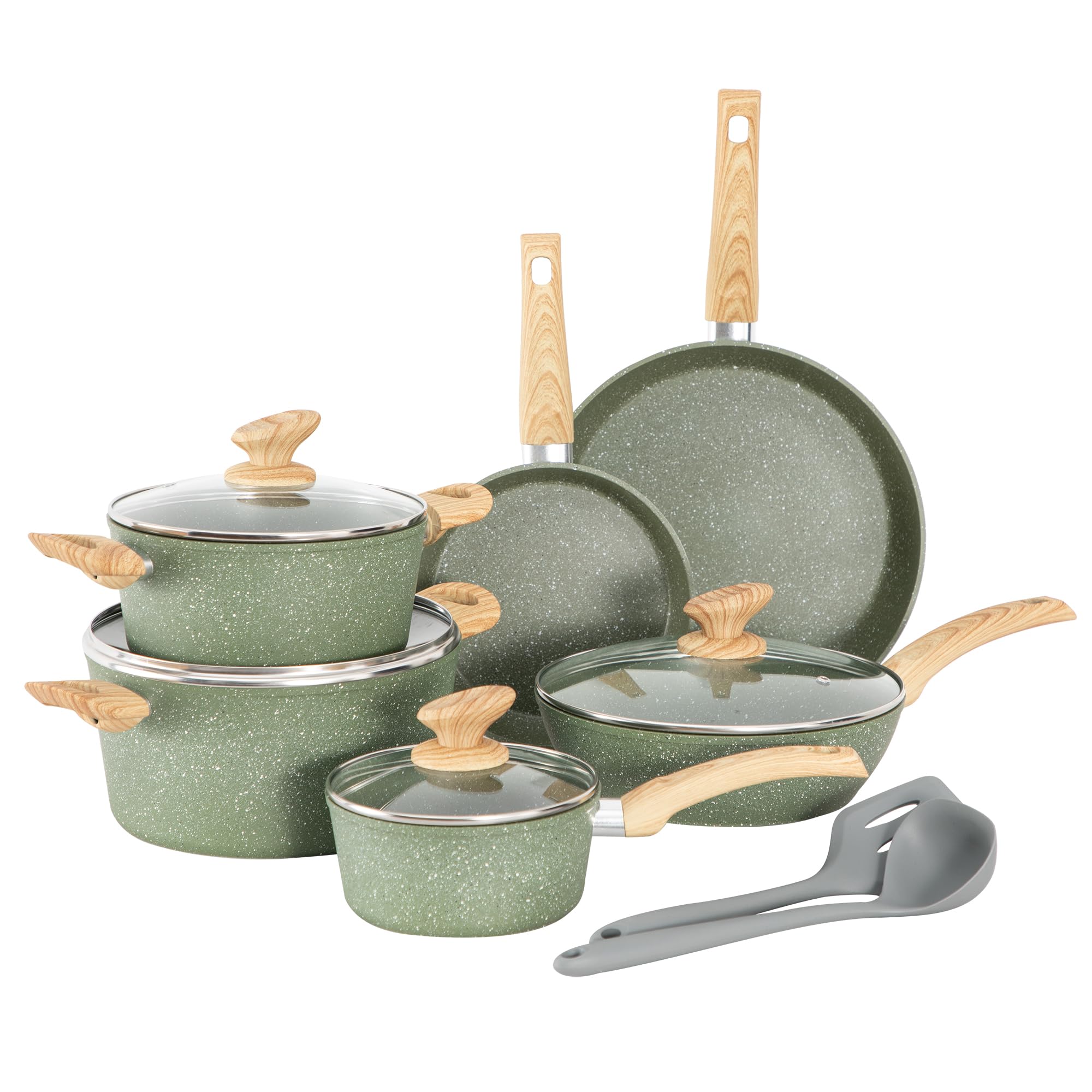 MAISON ARTS Kitchen Cookware Sets Nonstick, 12 Piece Pots and Pans Set Granite Cooking Set for Induction & Dishwasher Safe, Oven, Stovetop, Green