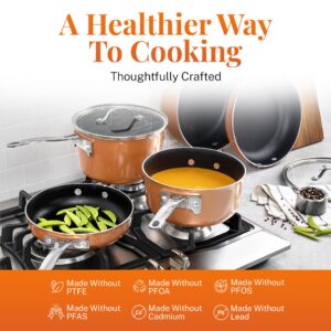 Gotham Steel 10 Pc Copper Pots and Pans Set Non Stick, Kitchen Cookware Sets, Space Saving Non Stick Pots and Pan Set, Nonstick Cookware Set, Non Toxic Cookware Set, Pot Set, Dishwasher Safe