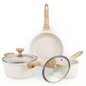 wodillo pots and pans set nonstick, beige induction kitchen cookware sets, healthy skillet non sticking saute pan & saucepans(pfos, pfoa free)