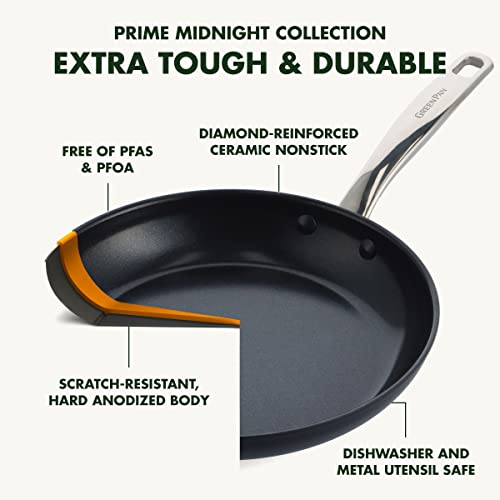 GreenPan Chatham Prime Midnight Hard Anodized Healthy Ceramic Nonstick, 5 Piece Cookware Pots and Pans Set, Mixed Cooking Utensils, Stainless Steel Handles, PFAS-Free, Dishwasher Safe Oven Safe, Black