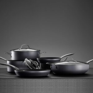 vkoocy classic hard-anodized nonstick cookware set, 8-piece pots and pans set with stay-cool handles, durable & oven safe to 500°f