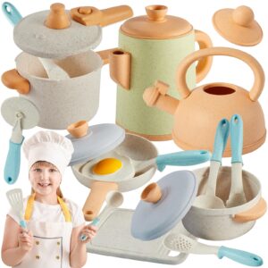 buyger pretend play kitchen accessories toys set, cookware pots and pans cooking utensils playset gifts for 3 4 5 years old kids girls boys toddler