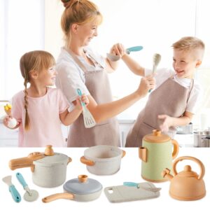 BUYGER Pretend Play Kitchen Accessories Toys Set, Cookware Pots and Pans Cooking Utensils Playset Gifts for 3 4 5 Years Old Kids Girls Boys Toddler