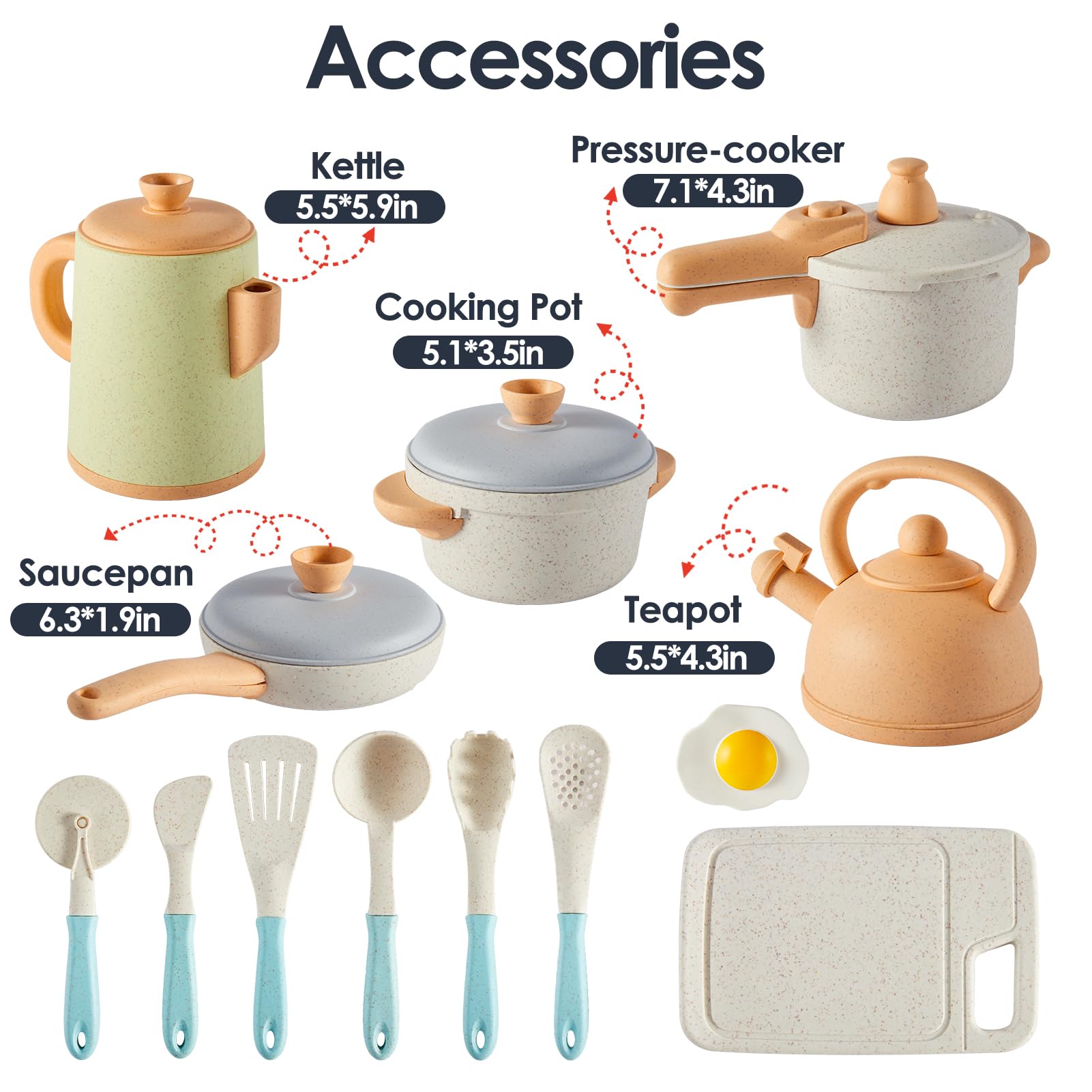 BUYGER Pretend Play Kitchen Accessories Toys Set, Cookware Pots and Pans Cooking Utensils Playset Gifts for 3 4 5 Years Old Kids Girls Boys Toddler