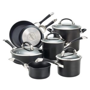 circulon symmetry hard anodized nonstick cookware pots and pans set, 11-piece, black