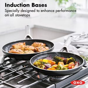 OXO Agility Series 10 Piece Cookware Pots and Pans Set, Ceramic Nonstick PFAS-Free, Induction Suitable, Quick Even Heating, Stainless Steel Handles, Chip-Free Rims Dishwasher and Oven Safe Black