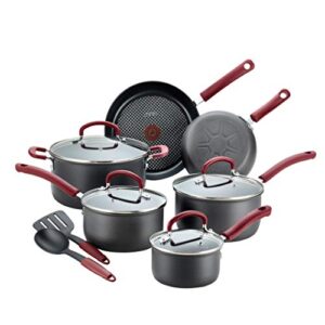 t-fal ultimate hard anodized nonstick cookware set 12 piece, oven broiler safe 600f, kitchen cooking set w/ fry pans, saucepans, dutch oven, kitchen utensils, pots and pans, dishwasher safe, black