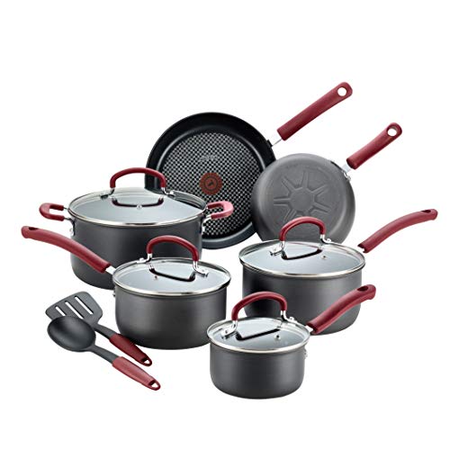 T-fal Ultimate Hard Anodized Nonstick Cookware Set 12 Piece, Oven Broiler Safe 600F, Kitchen Cooking Set w/ Fry Pans, Saucepans, Dutch Oven, Kitchen Utensils, Pots and Pans, Dishwasher Safe, Black