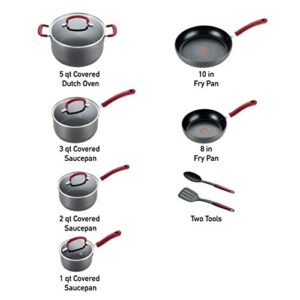 T-fal Ultimate Hard Anodized Nonstick Cookware Set 12 Piece, Oven Broiler Safe 600F, Kitchen Cooking Set w/ Fry Pans, Saucepans, Dutch Oven, Kitchen Utensils, Pots and Pans, Dishwasher Safe, Black