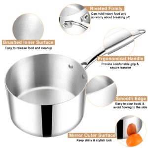 TeamFar Saucepan with Lid, 1qt & 3qt Stainless Steel Tri-ply Sauce Milk pan Small Cooking Pot for Induction/Gas/Electric/Ceramic, Healthy & Heavy Duty, Ergonomic Handle & Dishwasher Safe – Set of 2