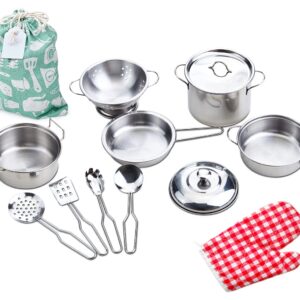 Play Pots and Pans Toys for Kids, Kitchen Playset Pretend Play Toys - Pretend Cookware Mini Stainless Steel Cooking Utensils Development Toys for Toddlers, Girls, Boys Ages 3 Years and up