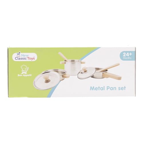 New Classic Toys Metal Pan Set - Pretend Play Toy for Kids Cooking Simulation Educational Toys and Color Perception Toy for Preschool Age Toddlers Boys Girls