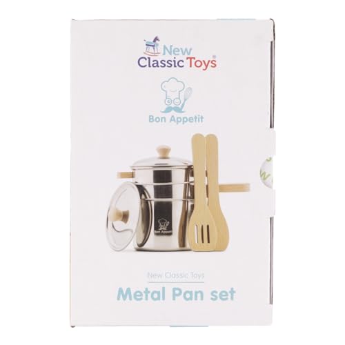 New Classic Toys Metal Pan Set - Pretend Play Toy for Kids Cooking Simulation Educational Toys and Color Perception Toy for Preschool Age Toddlers Boys Girls