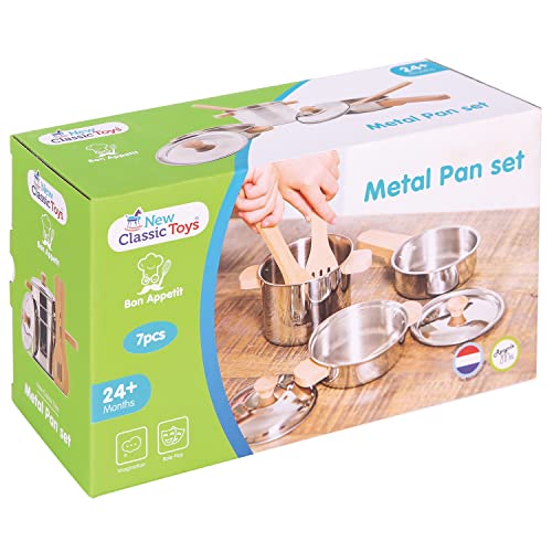 New Classic Toys Metal Pan Set - Pretend Play Toy for Kids Cooking Simulation Educational Toys and Color Perception Toy for Preschool Age Toddlers Boys Girls