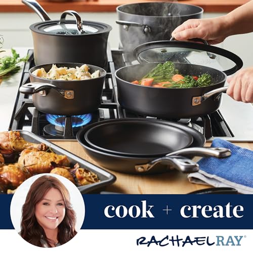 Rachael Ray Cook + Create Hard Anodized Nonstick Cookware/Pots and Pan Set, 10 Piece - Black