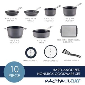 Rachael Ray Cook + Create Hard Anodized Nonstick Cookware/Pots and Pan Set, 10 Piece - Black