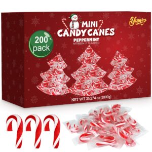 christmas mini candy canes classic red & white peppermint flavor for holiday family indulgement - small candy canes individually wrapped for kids & adults, great candy cane gift set - 200 pack