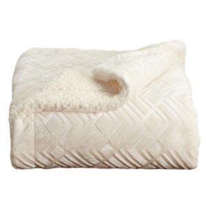 sherpa fleece and velvet plush full/queen throw blanket winter white | thick blanket for fall and winter | cozy, soft, and warm fleece throw blanket | cielo collection