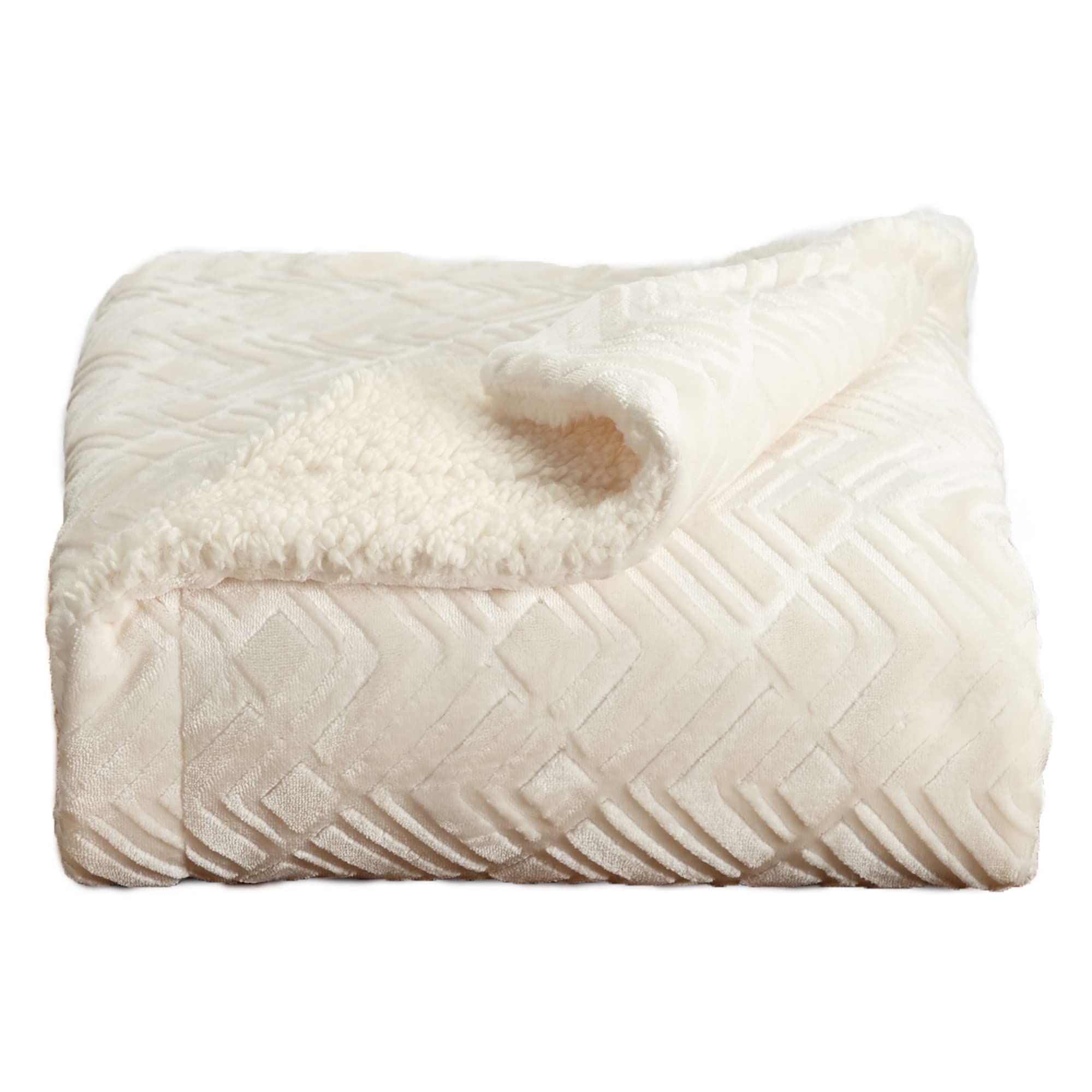 Sherpa Fleece and Velvet Plush Full/Queen Throw Blanket Winter White | Thick Blanket for Fall and Winter | Cozy, Soft, and Warm Fleece Throw Blanket | Cielo Collection