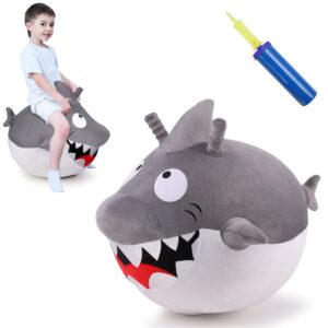 iplay, ilearn bouncy pals kids white shark hopper ball, toddler ride on bounce toy, outdoor inflatable jumping animal w/handle, bouncing hop jumper, birthday gifts for 2 3 4 5 year old boy girl