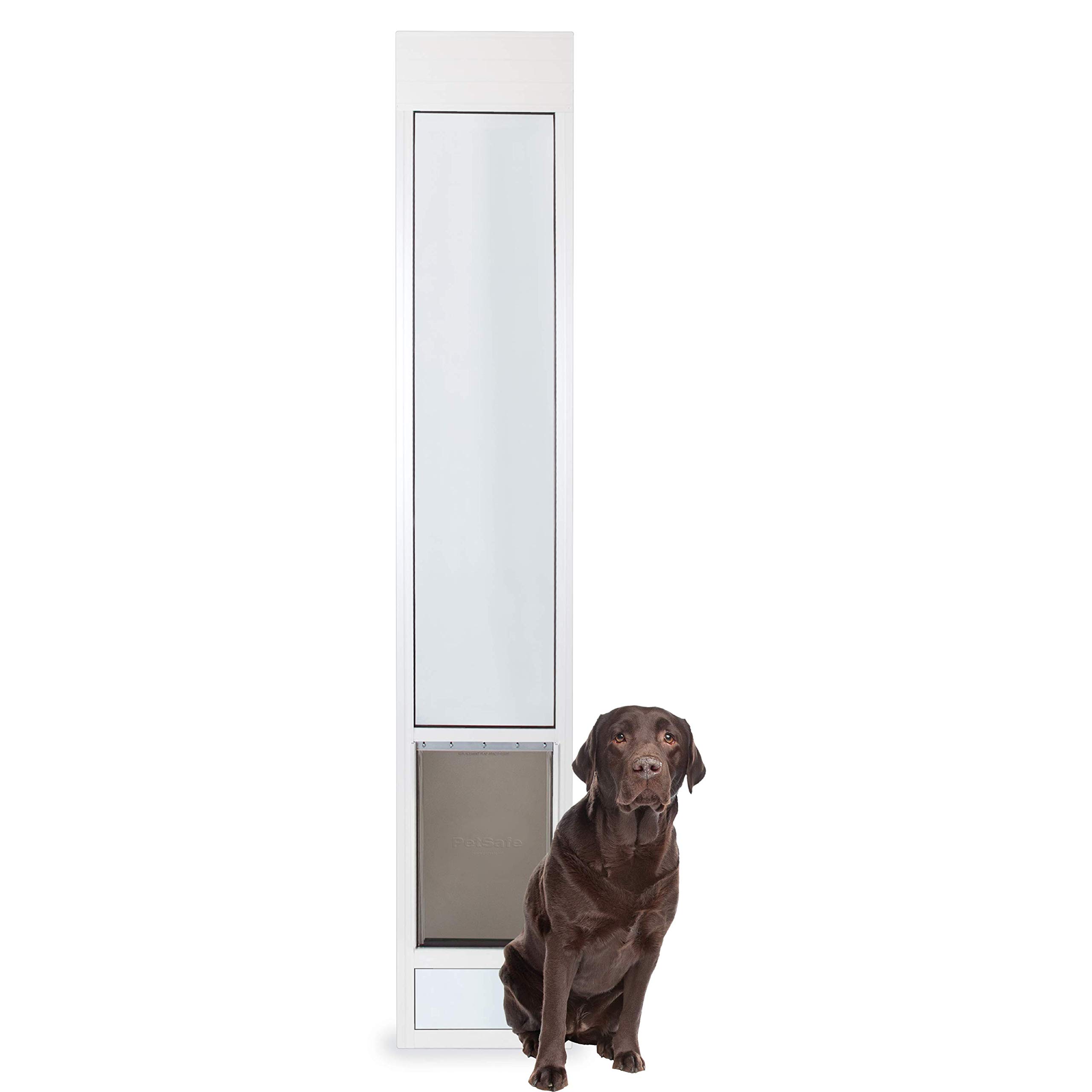 PetSafe 1-Piece Sliding Glass Pet Door for Dogs & Cats - Adjustable Height 75 7/8" to 80 11/16" - Large-Tall, White, No-Cut Install, Aluminum Patio Panel Insert, Great for Renters or Seasonal Install