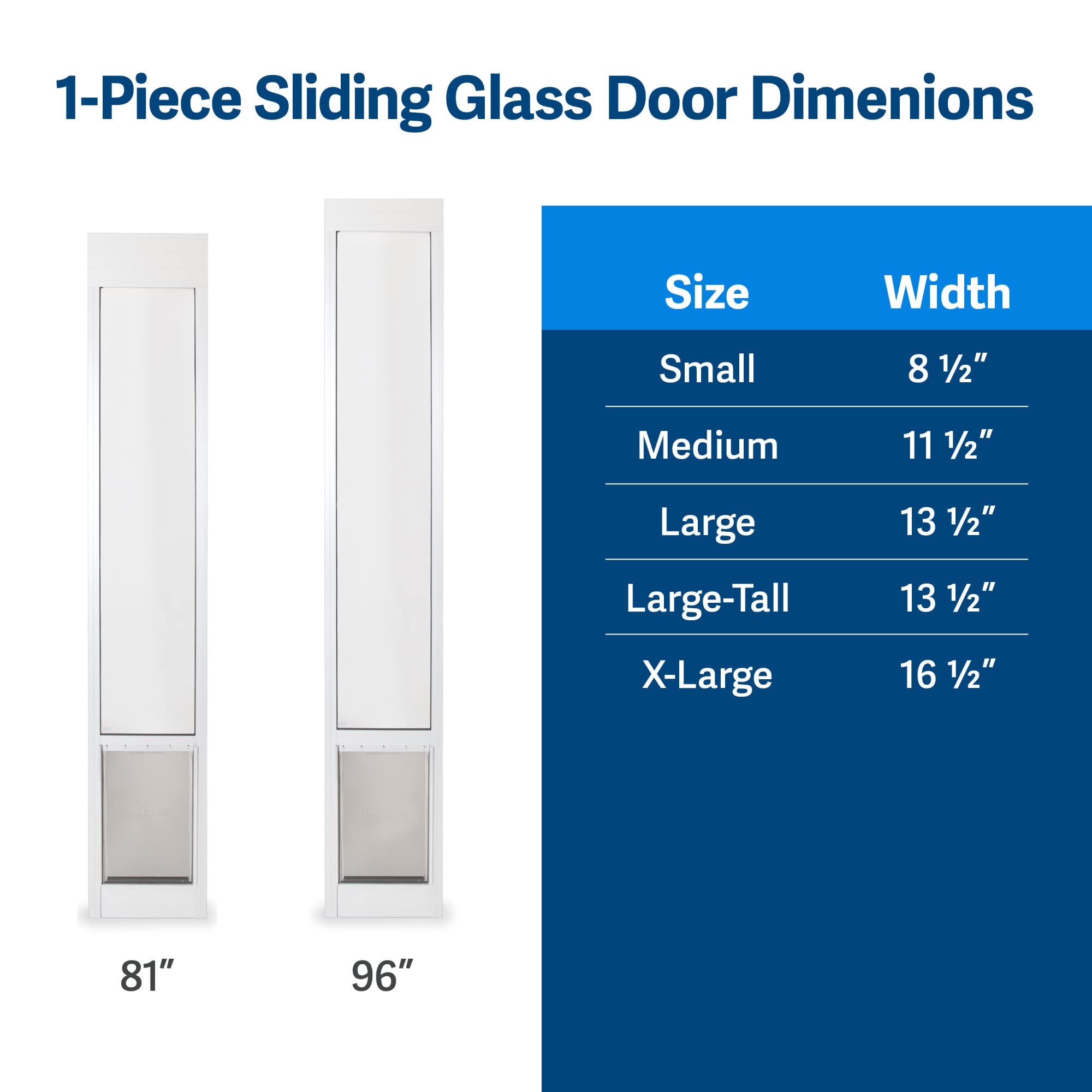 PetSafe 1-Piece Sliding Glass Pet Door for Dogs & Cats - Adjustable Height 75 7/8" to 80 11/16" - Large-Tall, White, No-Cut Install, Aluminum Patio Panel Insert, Great for Renters or Seasonal Install