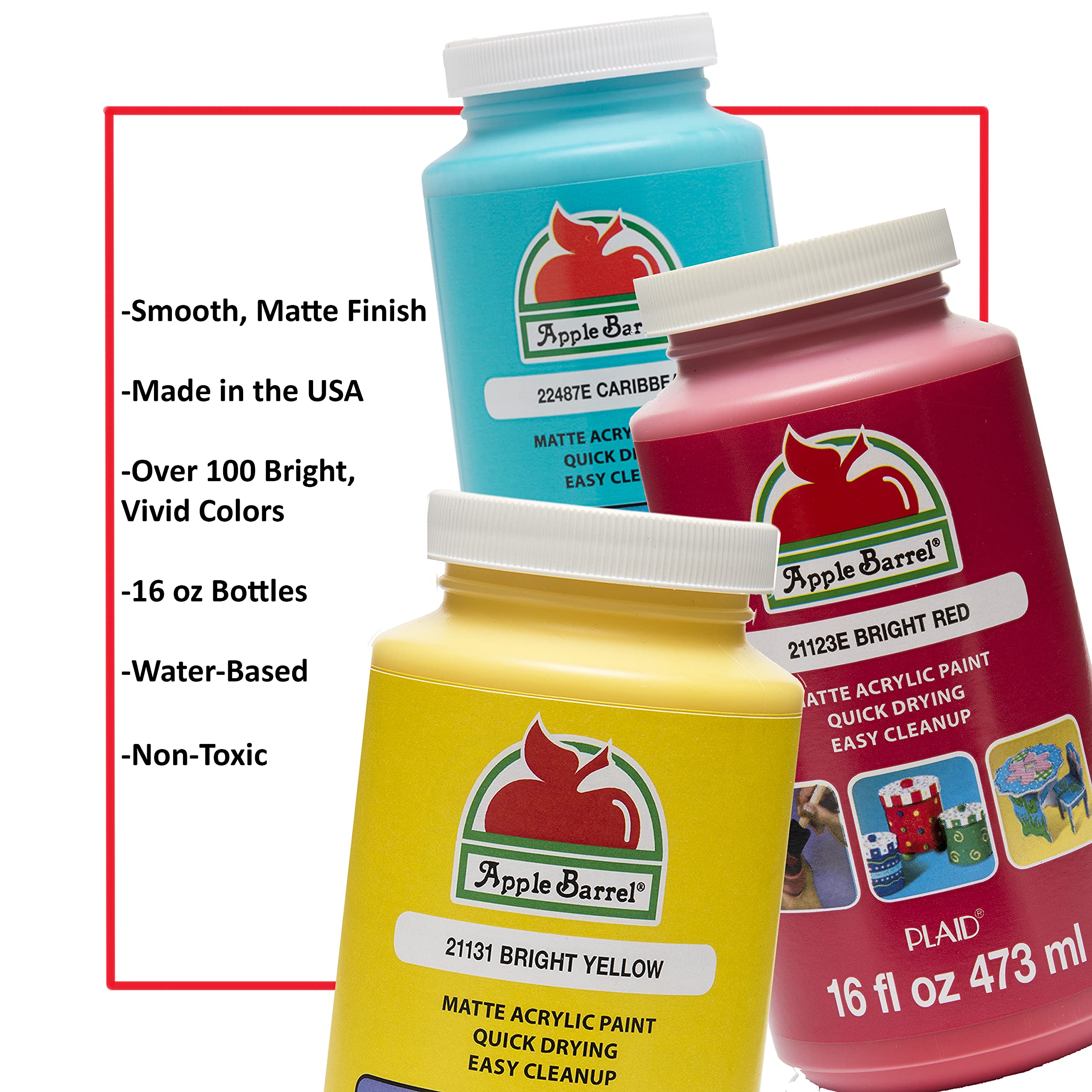 Apple Barrel Acrylic Paint in Assorted Colors, White (Pack of 3) 16 oz, 21119A- (Pack of 3)