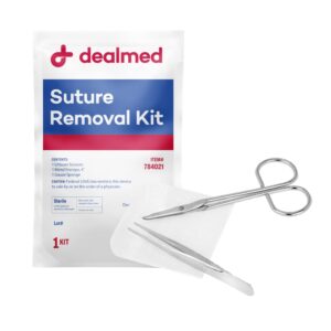 dealmed sterile suture removal kit, includes suture removal scissors, forceps, and gauze sponge, suture removal tool single-use kit, ideal for hospitals and clinics