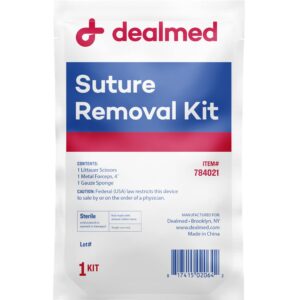 Dealmed Sterile Suture Removal Kit, Includes Suture Removal Scissors, Forceps, and Gauze Sponge, Suture Removal Tool Single-Use Kit, Ideal for Hospitals and Clinics