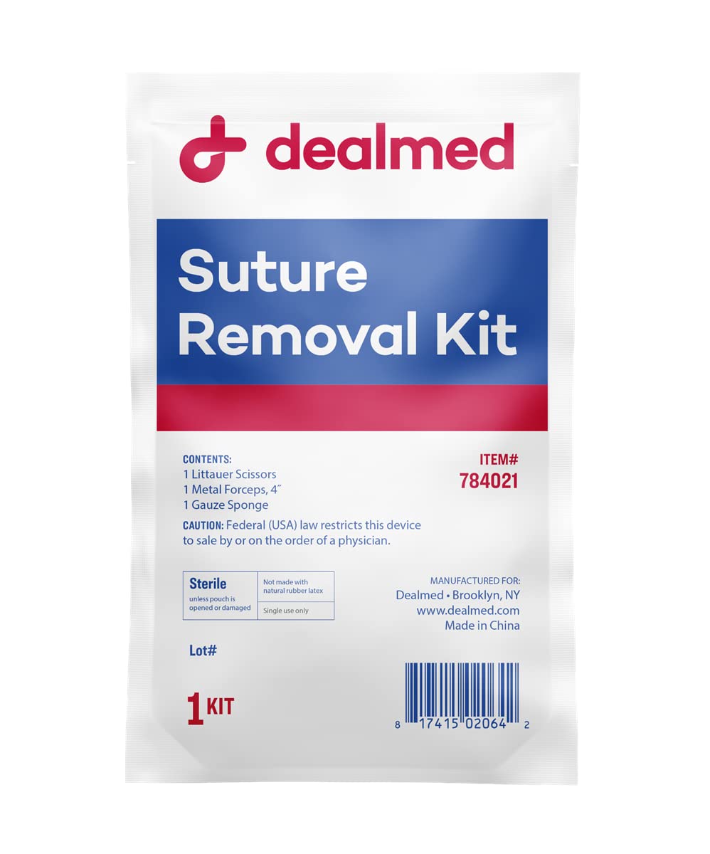 Dealmed Sterile Suture Removal Kit, Includes Suture Removal Scissors, Forceps, and Gauze Sponge, Suture Removal Tool Single-Use Kit, Ideal for Hospitals and Clinics