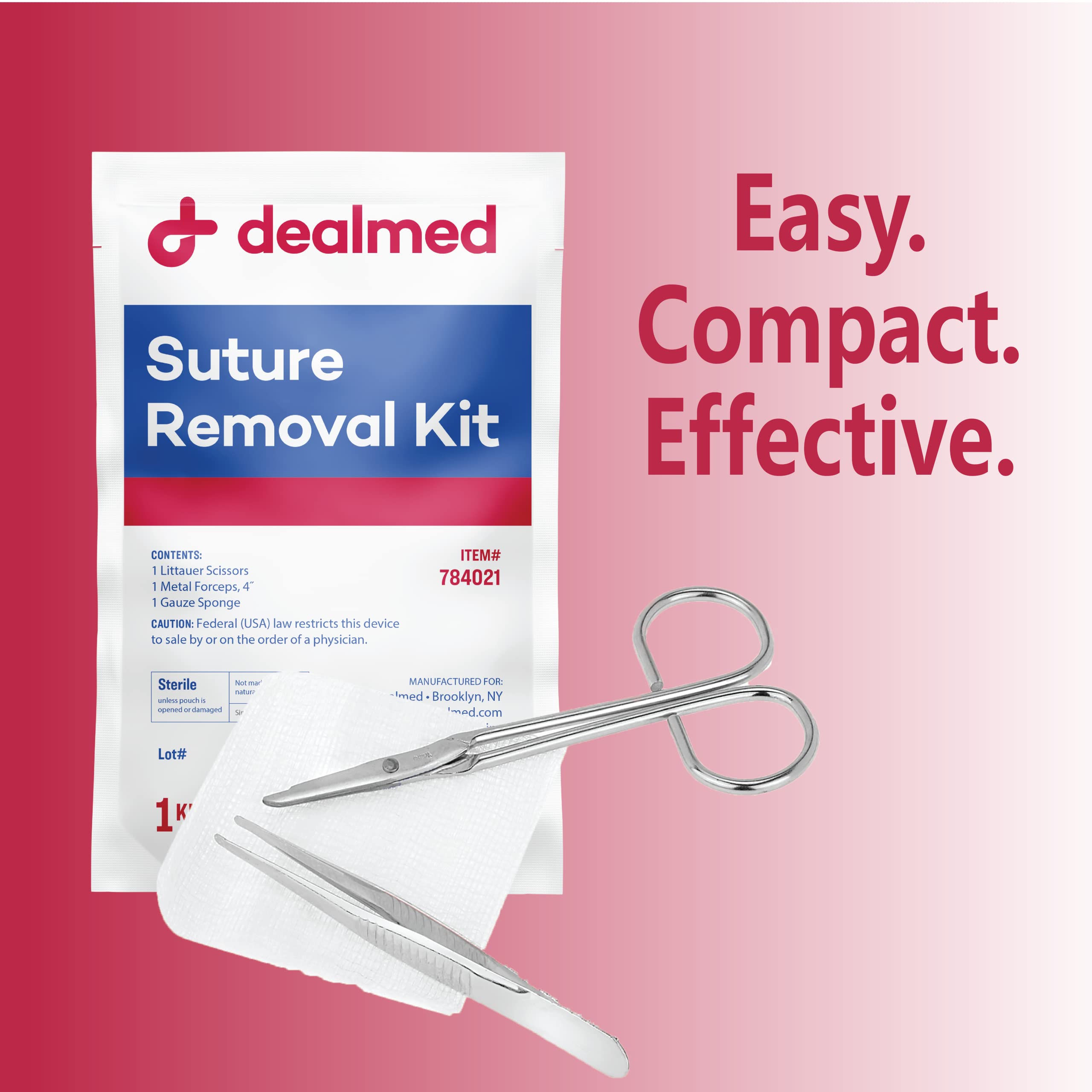 Dealmed Sterile Suture Removal Kit, Includes Suture Removal Scissors, Forceps, and Gauze Sponge, Suture Removal Tool Single-Use Kit, Ideal for Hospitals and Clinics