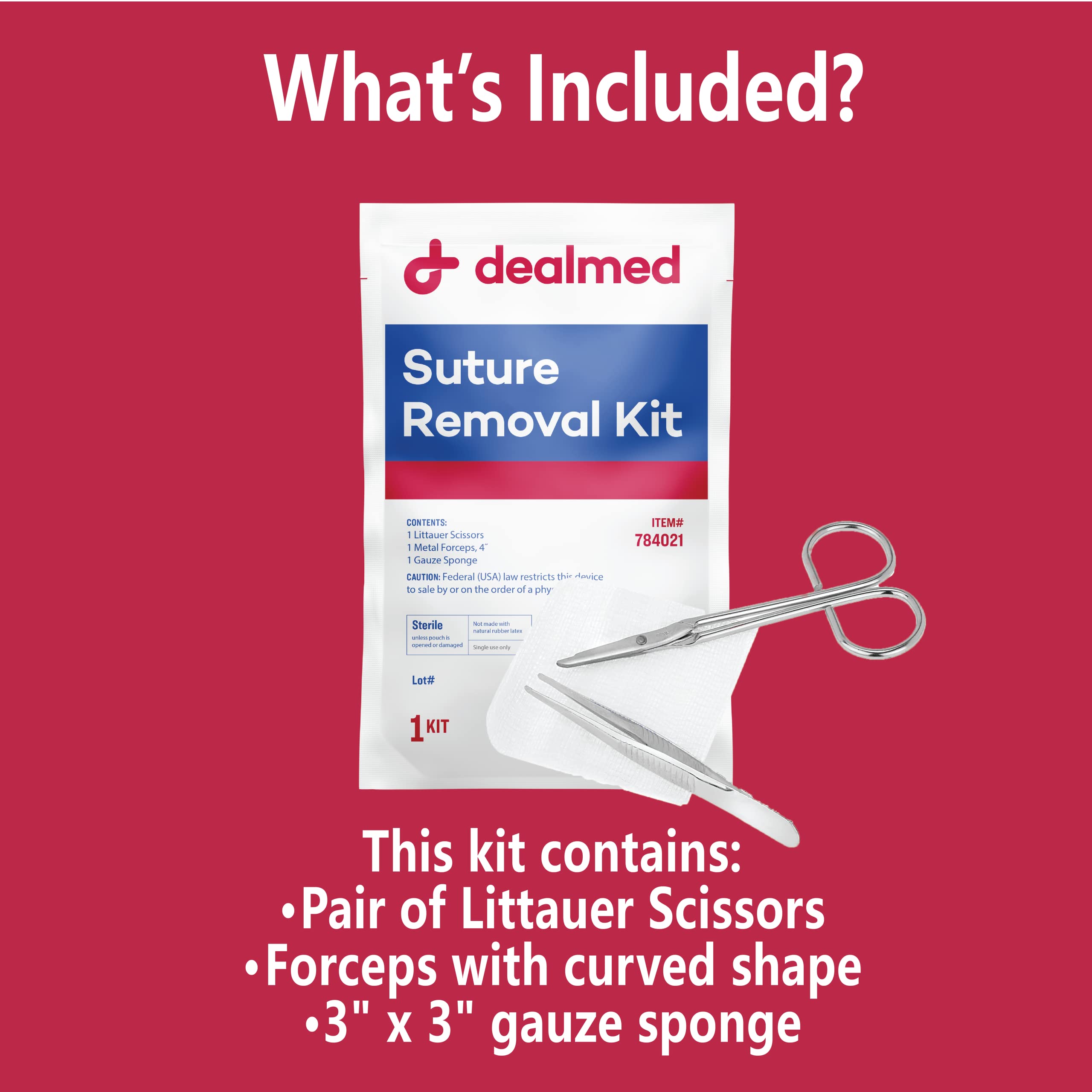 Dealmed Sterile Suture Removal Kit, Includes Suture Removal Scissors, Forceps, and Gauze Sponge, Suture Removal Tool Single-Use Kit, Ideal for Hospitals and Clinics