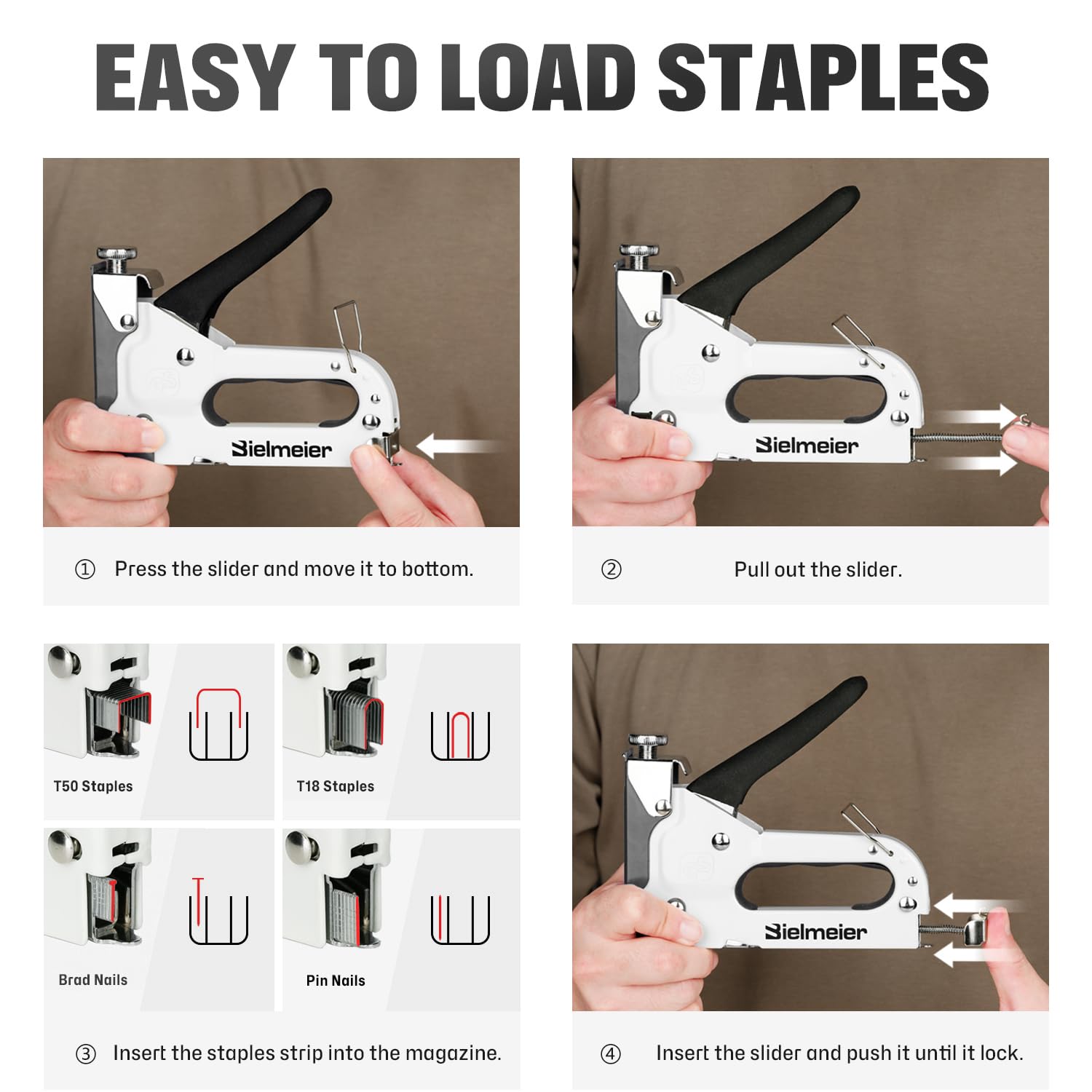 Bielmeier 4 in 1 Staple Gun, Upholstery Staple Gun Heavy Duty with 4000Pcs Staples, Manual Brad Nailer Power Adjustment Stapler Gun for Wood, Carpentry, Decoration, DIY, Fixing Material, Furniture