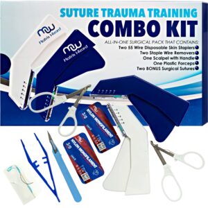 advanced sterile suture tool kit - first aid field emergency practice suture thread with needle, disposable clinical rotation stapler training, wound closure training kit, taxidermy, anatomy vet use