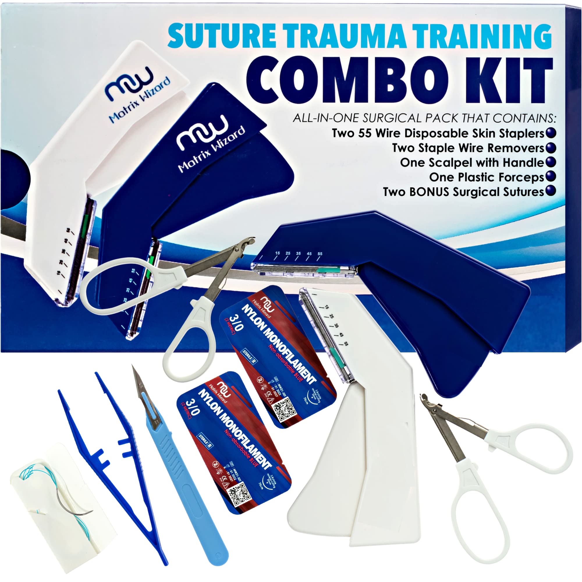 Advanced Sterile Suture Tool Kit - First Aid Field Emergency Practice Suture Thread with Needle, Disposable Clinical Rotation Stapler Training, Wound Closure Training Kit, Taxidermy, Anatomy Vet Use