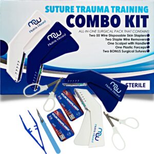 Advanced Sterile Suture Tool Kit - First Aid Field Emergency Practice Suture Thread with Needle, Disposable Clinical Rotation Stapler Training, Wound Closure Training Kit, Taxidermy, Anatomy Vet Use