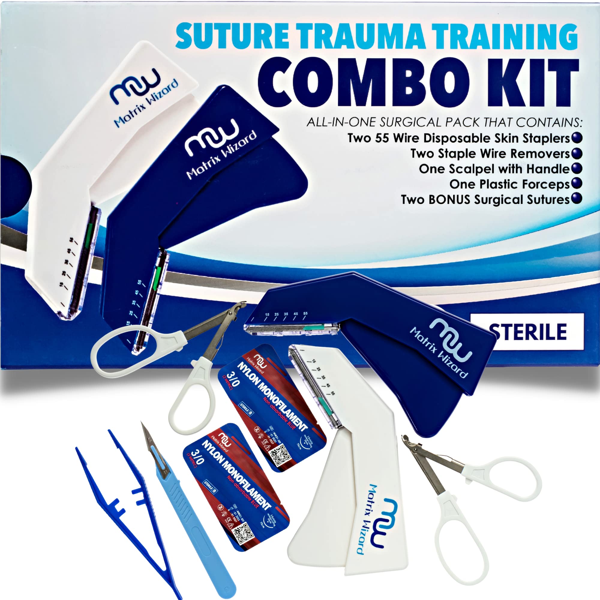 Advanced Sterile Suture Tool Kit - First Aid Field Emergency Practice Suture Thread with Needle, Disposable Clinical Rotation Stapler Training, Wound Closure Training Kit, Taxidermy, Anatomy Vet Use