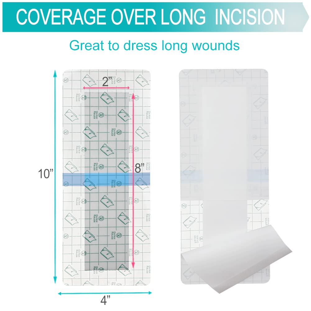 Waterproof Wound Bandages Dressing for Knee Replacement First Aid Adhesive Bandaids Tape Bordered Guaze No Glue On The Center Incisions Film Protector Shower Cover Patch 4 X 10 Inch Pack 0f 25