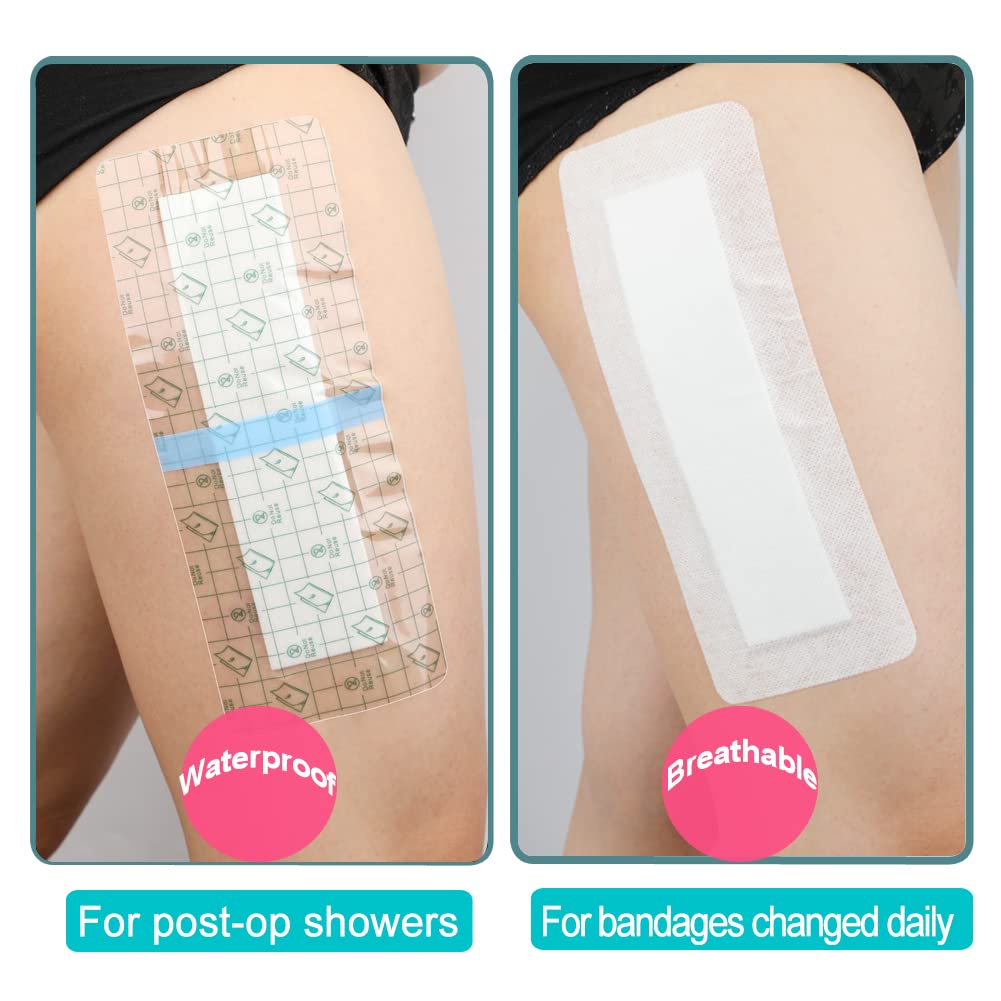 Waterproof Wound Bandages Dressing for Knee Replacement First Aid Adhesive Bandaids Tape Bordered Guaze No Glue On The Center Incisions Film Protector Shower Cover Patch 4 X 10 Inch Pack 0f 25