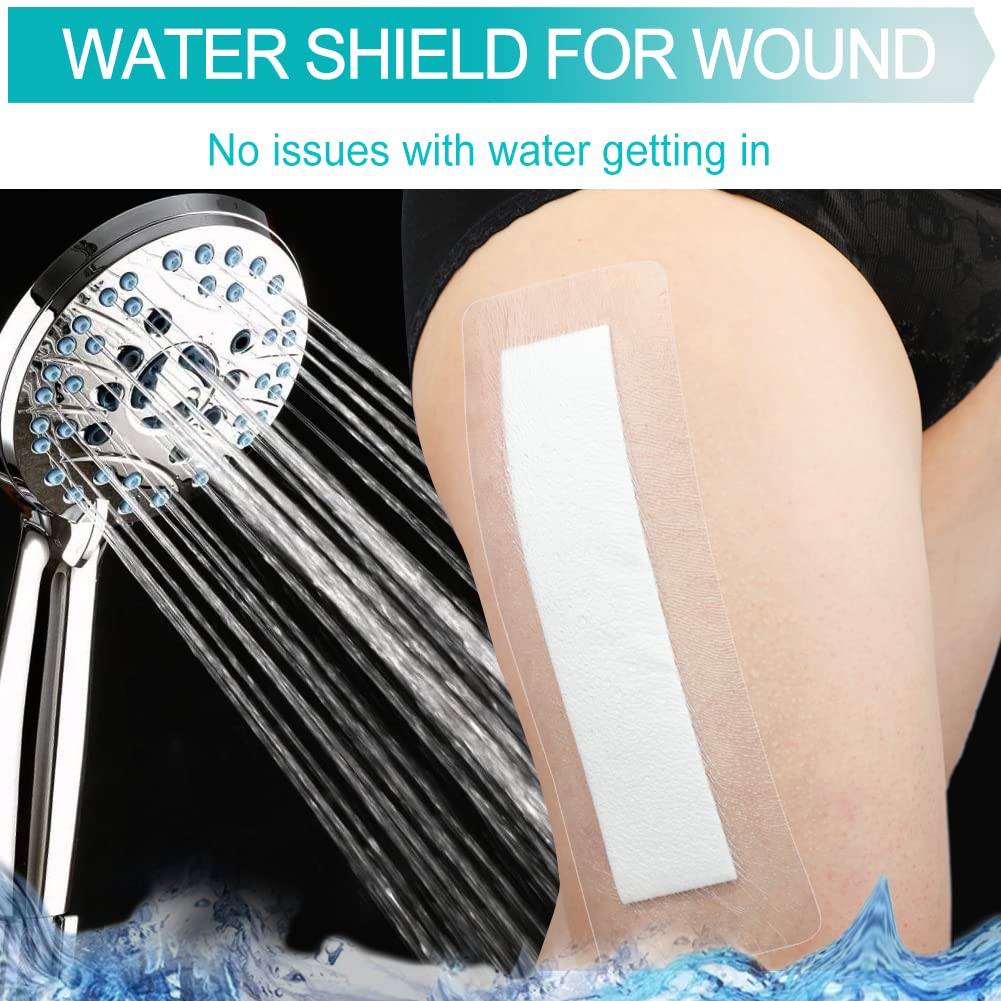 Waterproof Wound Bandages Dressing for Knee Replacement First Aid Adhesive Bandaids Tape Bordered Guaze No Glue On The Center Incisions Film Protector Shower Cover Patch 4 X 10 Inch Pack 0f 25