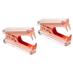 patikil acrylic staple remover, 2 pack portable lockable jaw style staple puller removal tools with plastic box for home office desktop, rose gold