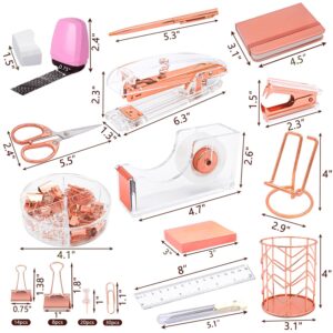 YOLOZAI 17PCS Office Supplies and Accessories Set Desk Accessories, Notebook, Acrylic Stapler, Staple Remover, Tape Dispenser, Clips, ID Roller, Scissor, Utility Knife, Phone Holder, Pen, Pen Holder