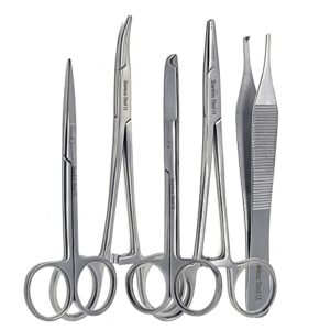 a2z premium quality 5 pieces scissors forceps hemostats needle holders suture set complete instrument kit for educational training of medical procedures made of stainless steel