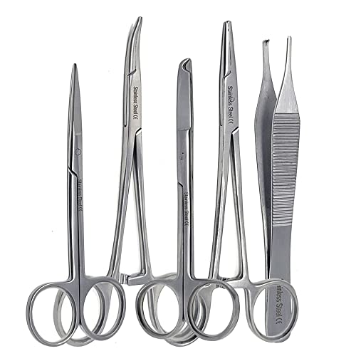 A2Z Premium Quality 5 Pieces Scissors Forceps Hemostats Needle Holders Suture Set Complete Instrument Kit for Educational Training of Medical Procedures Made of Stainless Steel