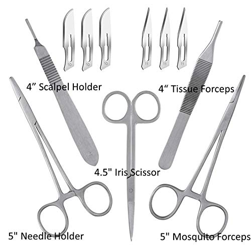 Sterile Sutures Thread with Needle Plus Tools - First Aid Field Emergency, Trauma Practice Suture Kit; Taxidermy; Medical, Nursing and Vet Students (16 Mixed 0, 2/0, 3/0, 4/0 with 12 Instruments) 28PK