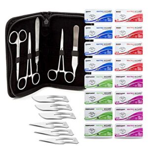 sterile sutures thread with needle plus tools - first aid field emergency, trauma practice suture kit; taxidermy; medical, nursing and vet students (16 mixed 0, 2/0, 3/0, 4/0 with 12 instruments) 28pk